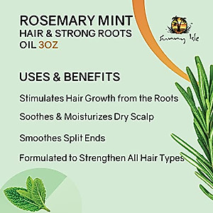 Sunny Isle Rosemary Mint Hair and Strong Roots Oil 3oz, Infused with Biotin & Jamaican Black Castor Oil to Strengthen and Nourish Hair Follicles, for Dry Scalp, Split Ends & All Hair Types
