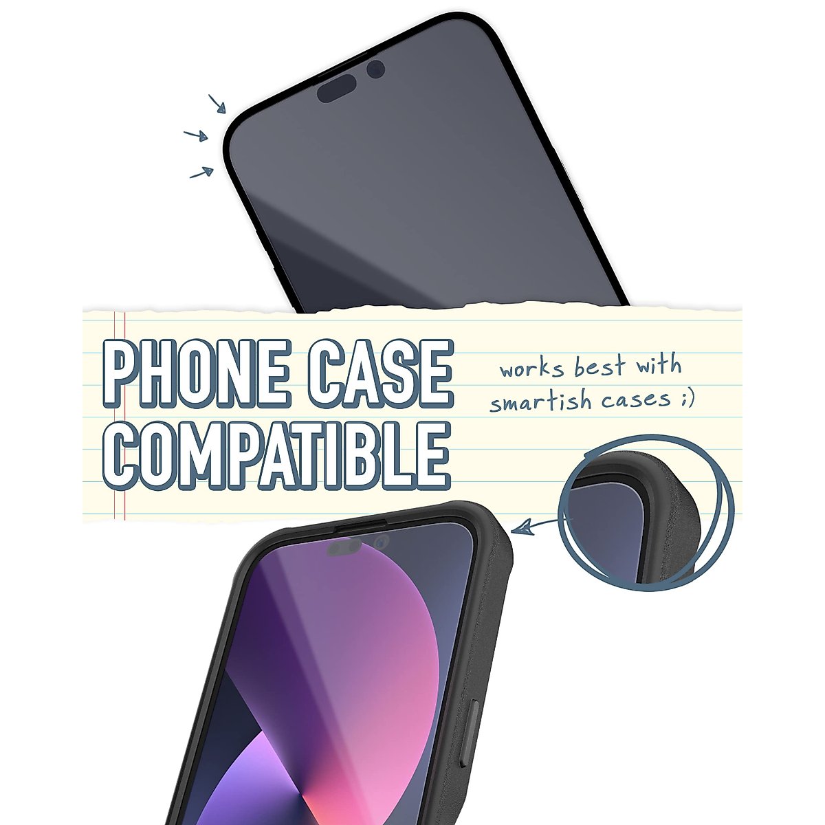 Smartish 2-Pack Tempered Glass Screen Protector for iPhone 14 Pro - Tuff Sheet - Easy Install Frame [Scratch Resistant] Case-Friendly - Dynamic Island Compatible - Clear 2-Pack