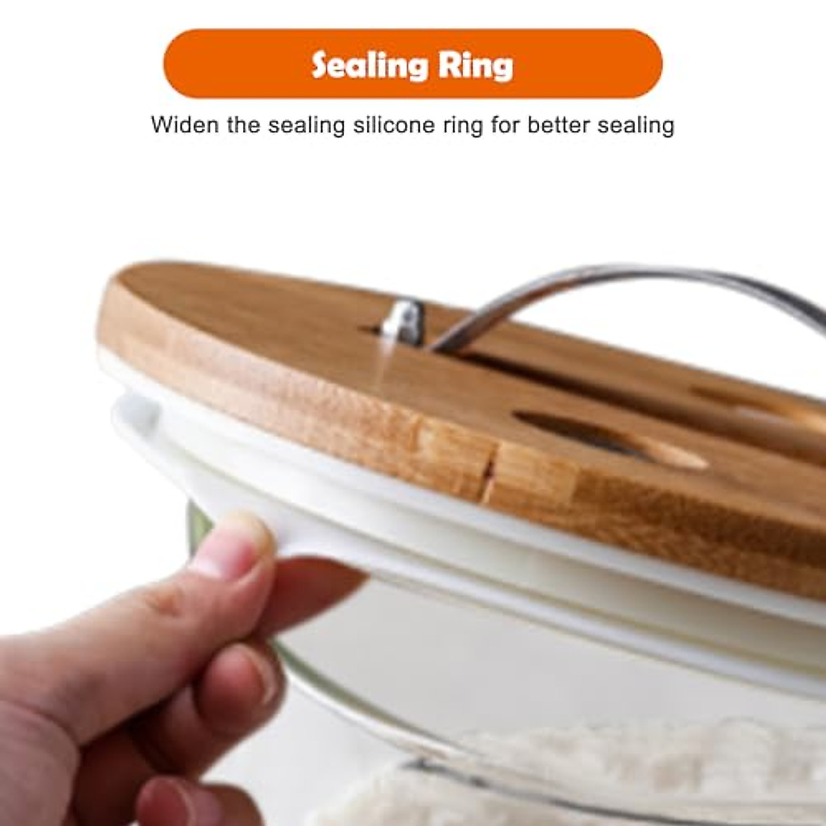 Kaichenyt 7.5L Rice Dispenser, Flour and Cereal Container, Glass Food Storge Container with Airtight Lid and Wooden Stand for Rice, Beans, Ground Coffee (7.5L)