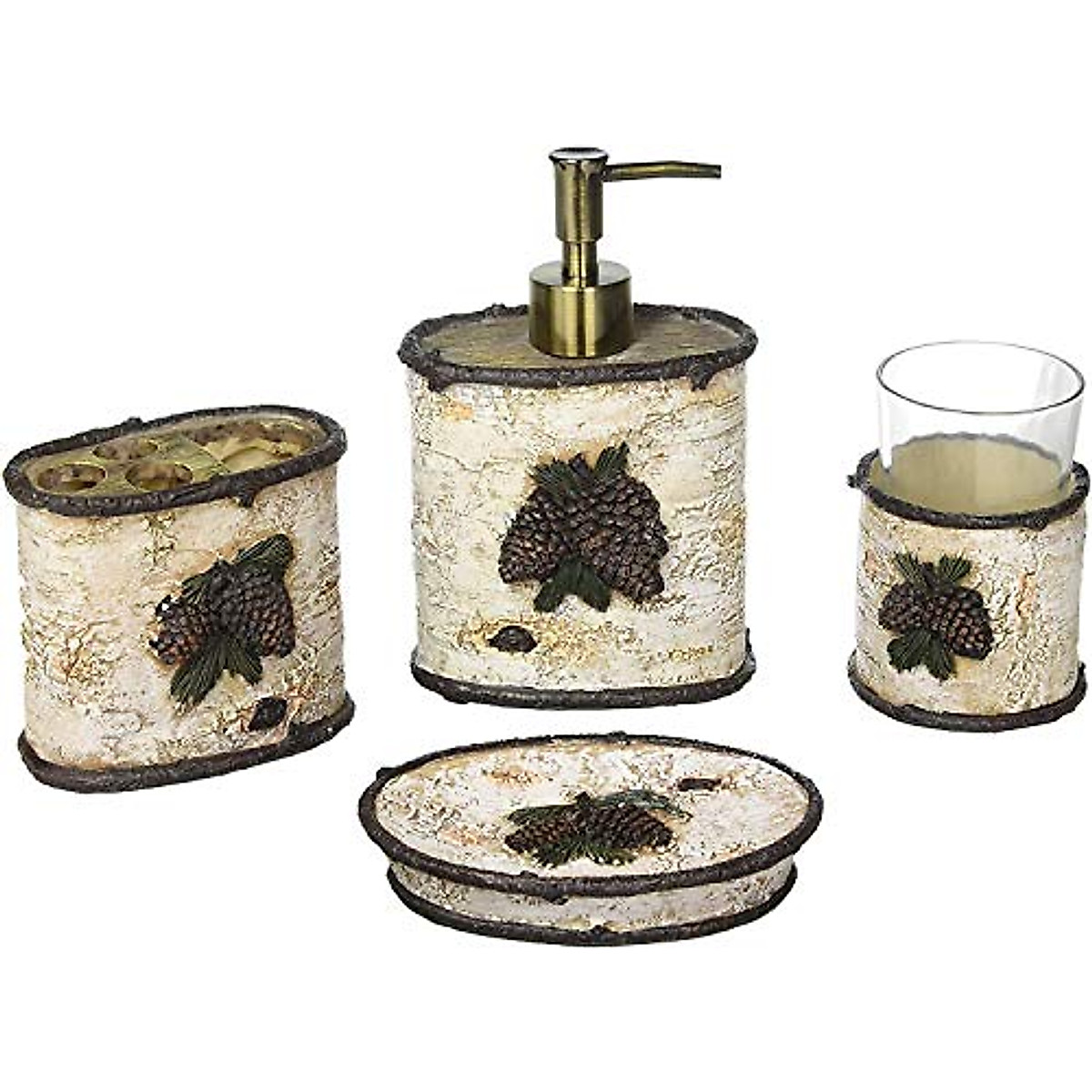 HiEnd Accents Birch Pinecone 4-PC Bath Countertop Accessory Set