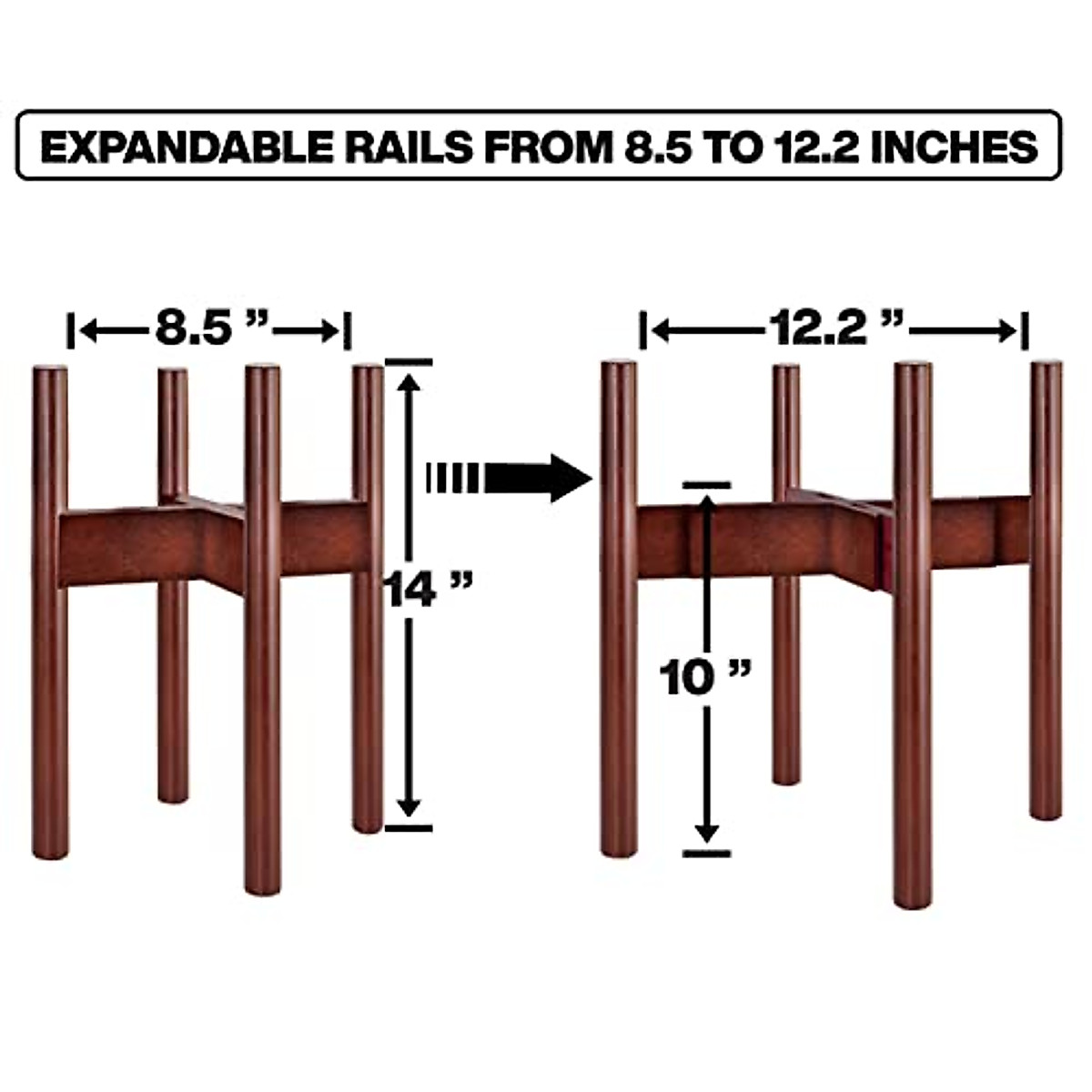 ZPirates Wood Plant Stand for Indoor and Outdoor - Adjustable Width (up to 12 Inches) for Small Medium and Large Planter Pots -14-inch Tall
