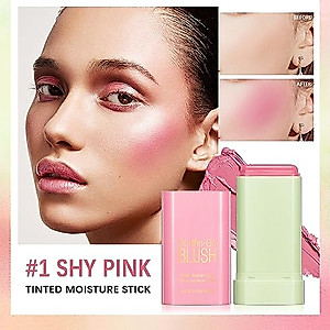 Multi-Use Cream Blush Stick, Blush Cheek Stick Tinted Moisture Stick Solid Moisturizer Stick, Waterproof Blusher and Shadow Lips for Cheek Makeup (shy pink, 1pcs)