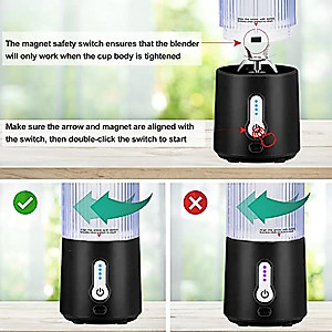 Portable Blender for Shakes and Smoothies HUIJUTCHEN USB Rechargeable Large Capacity Mini Blender Bottles with 6 High-speed Blades and Brush Personal Size Blender for Juice Fruit, 450ML, 4000mAh