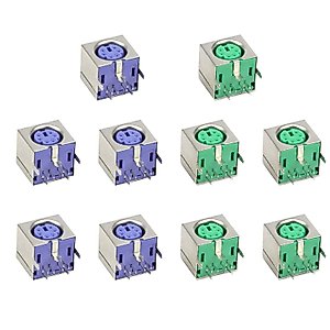 Leyal 10PCS Mini 6PIN Female PCB Mount PS2 Jack Mouse Keyboard Plug Connector (5 Purple+5 Green)