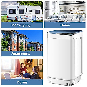 Waterjoy Portable Washing Machines, 7.7 lbs Load Capacity Portable Washer and Dryer Combo with Built-in Barrel Light & LED Display for Household and Apartment （Blue）