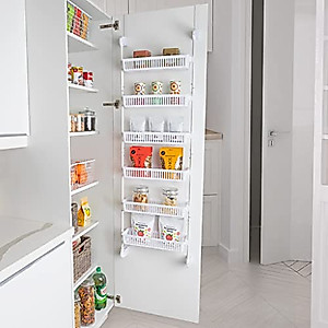 Smart Design Over The Door Organizer for Storage – Perfect for Pantry, Bedroom, Bathroom, Playroom, Kitchen - Maximum Storage with 6 Baskets  - Adjustable Steel Frame & Wall Mount – White