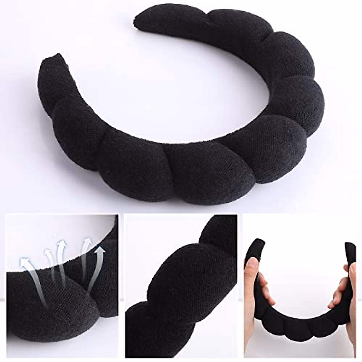 Spa Headband for Women, Makeup Headband Sponge Skincare Headband Soft Terry Cloth Fabric Hairband Hair Accessories for Washing Face, Makeup Removal, Shower, Skincare (Black)