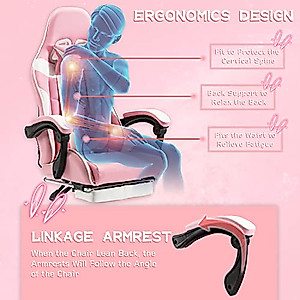 Soontrans Pink Gaming Chair with Footrest,Lovely Computer Game Chair,Desk Chair for Granddaughter,Sister,Girlfriend,Wife and Love with Headrest,Lumbar Support Gamer Chair (Pink)