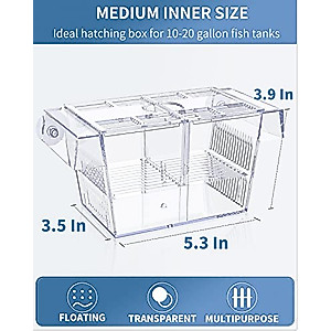 Pawfly Aquarium Fish Breeding Box Acrylic Hatchery Incubator Tank with Suction Cups Medium Isolation Box for Baby Fish Shrimp Betta and Guppy