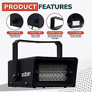 Roxant Pro Mini Strobe Light Halloween - 24 Super Bright LED Light Bulbs - Adjustable Flash Speed Control | Party Decorations | Party Lights