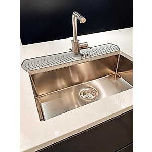 30 inch XXL long sink splash guard, sloped for water runoff, heavy duty adjustable fit splash guard, kitchen sink mat, faucet handle drip catcher, water counter protector, faucet draining mat