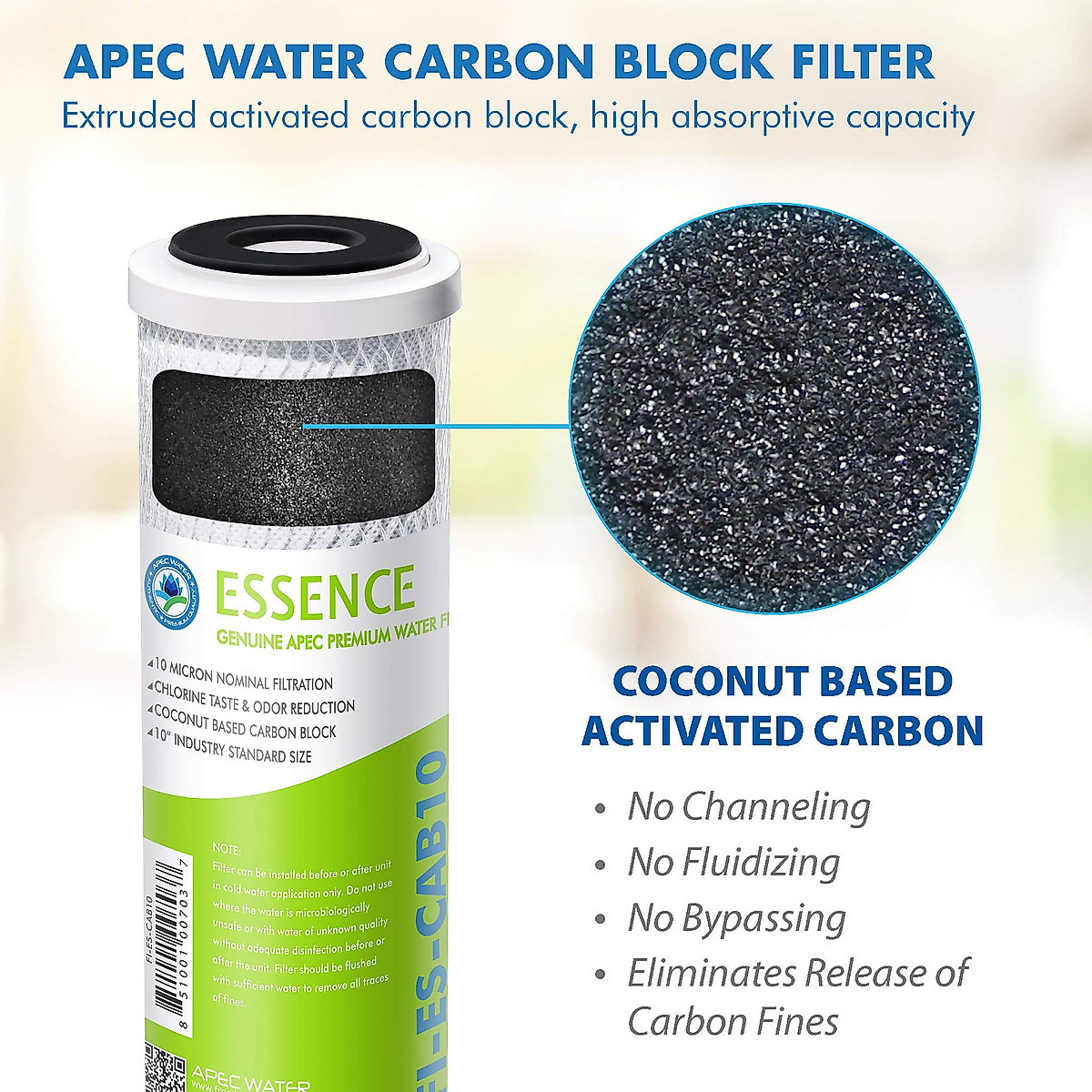 APEC Water Systems FI-ES-CAB10 APEC 10 inch Stage 2 Or 3, 10 Micron Carbon Block Replacement Filter for Reverse Osmosis Water Filter System