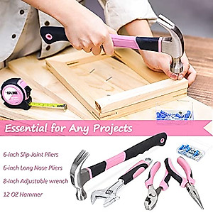 TOPLINE 208-Piece Pink Tool Kits for Women with Round Pouch, Small Tools Kit for Apartment, Home, Household Ladies Pink Tool Set for Best Gifts and Home Maintenance