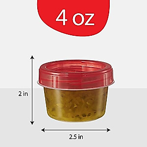 PLASTICPRO 6 Pack Twist Cap Food Storage Containers with Red Screw on Lid- 4 oz Reusable Meal Prep Containers - Small Freezer Containers Microwave Safe Red Plastic Food Storage