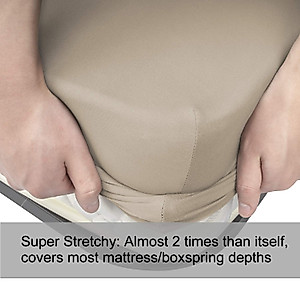 Twin Size Fitted Sheet Only - 4-Way Stretch Knit, Snug Fit, Wrinkle Free & Stay in Place, No More Slipping Off for Mattress, Soft & Comfortable - Taupe, Twin