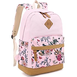 Leaper Girls Cute Backpack for School Laptop Backpack Canvas Travel Backpack for Women Kids Backpack College Kawaii Bookbag School Bags Floral Pink