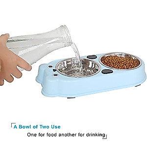 UPSKY Double Dog Cat Bowls Double Premium Stainless Steel Pet Bowls with Cute Modeling Pet Food Water Feeder (Blue)
