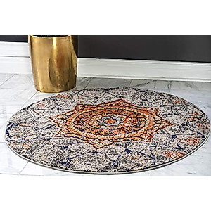 Unique Loom Vita Collection Modern Over-Dyed Center Medallion Vintage Area Rug, 8 ft x 8 ft, Gray/Ivory