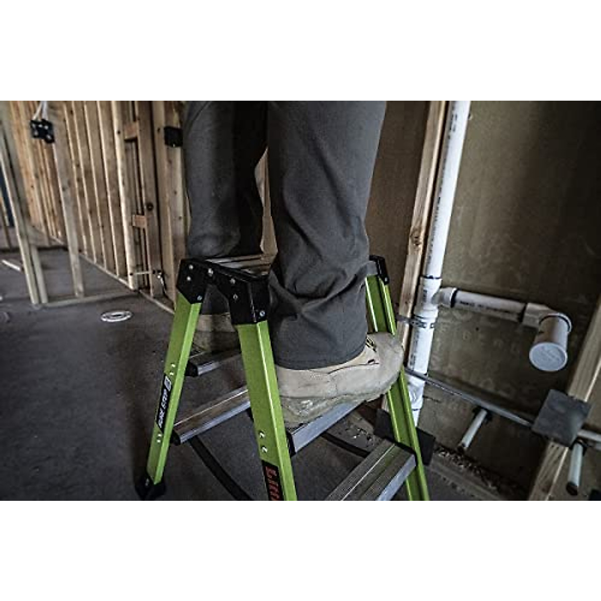 Little Giant Ladders, Sure Step, 3-Step, Double-Sided Step Stool, Fiberglass, (11953), Type 1AA, 375 lbs Weight Rating, Hi-viz Green