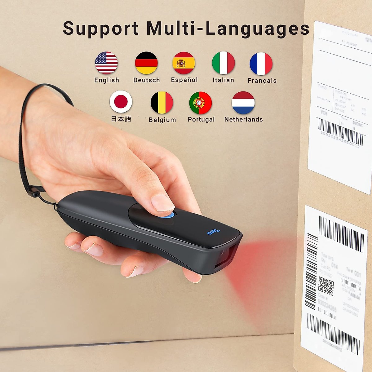Tera Pro Extreme Performance Wireless 1D 2D QR Barcode Scanner Mini Portable Small 3-in-1 Compatible with Bluetooth & 2.4G Wireless & USB Wired Pocket Handheld Time Stamp Bar Code Reader Model 1300