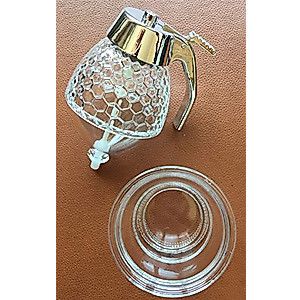 Honey dispenser no drip acrylic(ABS) with stand, Honey jar with dipper, Maple syrup dispenser for Syrup, Sugar, Sauces, Condiments(200ML)
