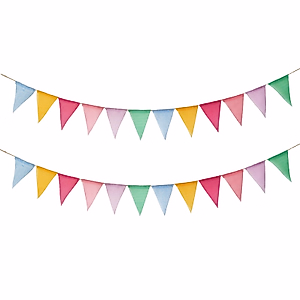 Colorful Pennant Banner, 24pcs Pre-Strung Imitated Burlap Fabric Pastel Rainbow Hanging Flags Bunting Garland for Outside Classroom Party Decorations