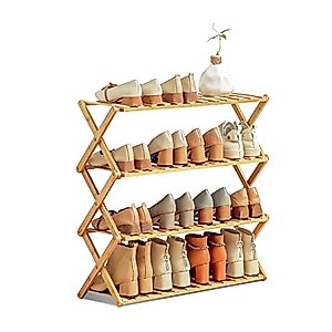 Mandorra Bamboo Shoe Rack 4 Tier Space Saving Free Standing Shoe Shelf No Assembly Foldable Shoe Rack Storage Organizer for Closet Hallway Bathroom Living Room Bedroom, Balcony, Folding (Natural)