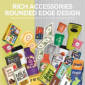 Cash Register Playset for Kids - 48PCS Pretend Play Money, Calculator, Scanner, Credit Card and Play Food for Boys and Girls Ages 3+ (668-124)