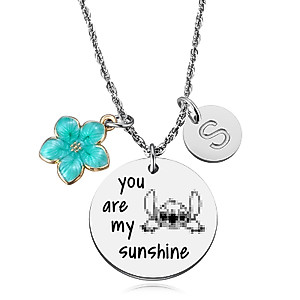 MIXJOY To My Daughter Stitch Gifts You are My Sunshine Initial S Stitch Necklace&Sentimental Message Card for Teen Young Daughter Lilo and Stitch Jewelry Birthday