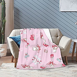 ORPJXIO Blanket Kuromi Anime My Melody Throw Flannel Blanket Bed Blanket for Couch Sofa Bedroom Home Decor 60"x50"