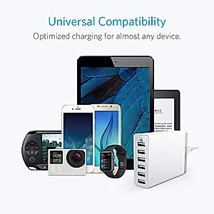 Anker 60W 6-Port USB Wall Charger, PowerPort 6 for iPhone XS / XS Max / XR / X / 8 / 7 / 6 / Plus, iPad Pro / Air 2 / mini/ iPod, Galaxy S7 / S6 / Edge / Plus, Note 5 / 4, LG, Nexus, HTC and More