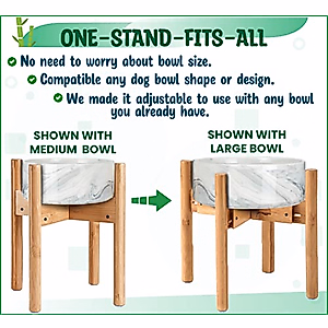 Dog Bowl Stand for Large Dogs - Height 14-inch, Adjustable, Lockable Width 8-11inches Wide - Food and Water Feeder Holder - Bamboo