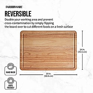Farberware Extra-Large Cutting Board with Perimeter Juice Trench, Reversible Chopping Board for Kitchen Meal Prep and Serving, Charcuterie Board Set, 14-Inch x 20-Inch, Rubberwood
