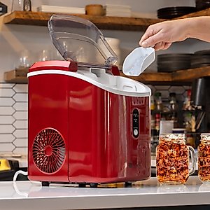 Deco Chef 33LB Per Day Countertop Ice Maker, 1-Click Automatic Operation, Self-Cleaning, Chewable Soft Nugget Ice, Red Stainless