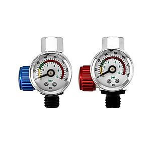 QWORK Air Pressure Regulator Kit, 1/4"-G Spray Paint Gun Air Adjusting Valve Regulator for Air Guns, Spray Guns and Air Tools, Airflow Regulator with Gauge and Adapter
