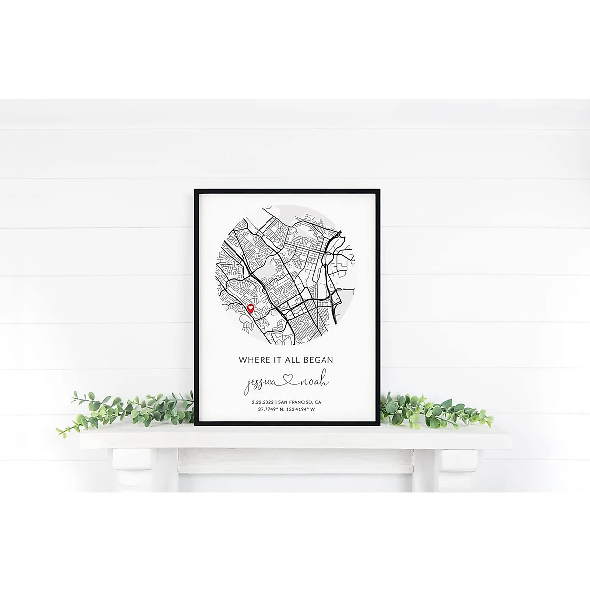 Custom Where We Met Map Print, The Night We Met, Personalized Anniversary Wedding Valentine's Gift for Her & Him - Canvas 1.5" Poster