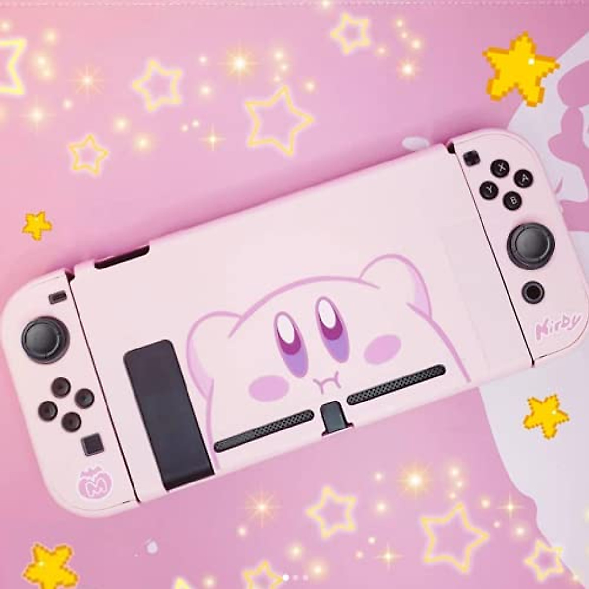 BelugaDesign Pink Puff Ball Case | Cute Kawaii Anime Pink Pastel Cover for Girls | Dockable Star Allies Forgotten Land | Compatible with Regular Nintendo Switch Standard [Video Game]