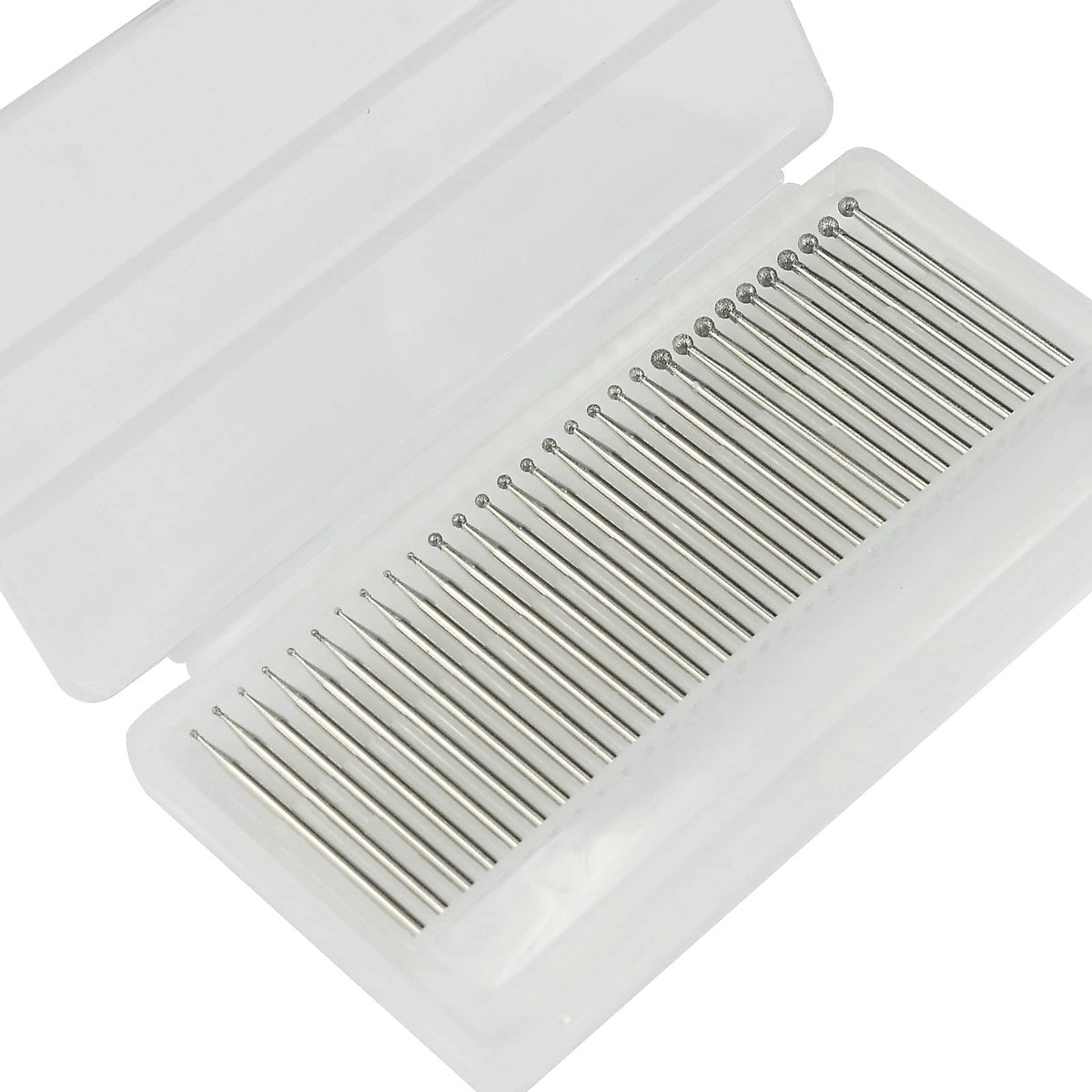 𝐋𝐮𝐨 𝐤𝐞 30 Pcs Ball Shape Diamond Burr Set, 3/32 Inch Shank Diamond Mounted Grinding Bits for Rotary Tools(Size:1mm,2mm,3mm)