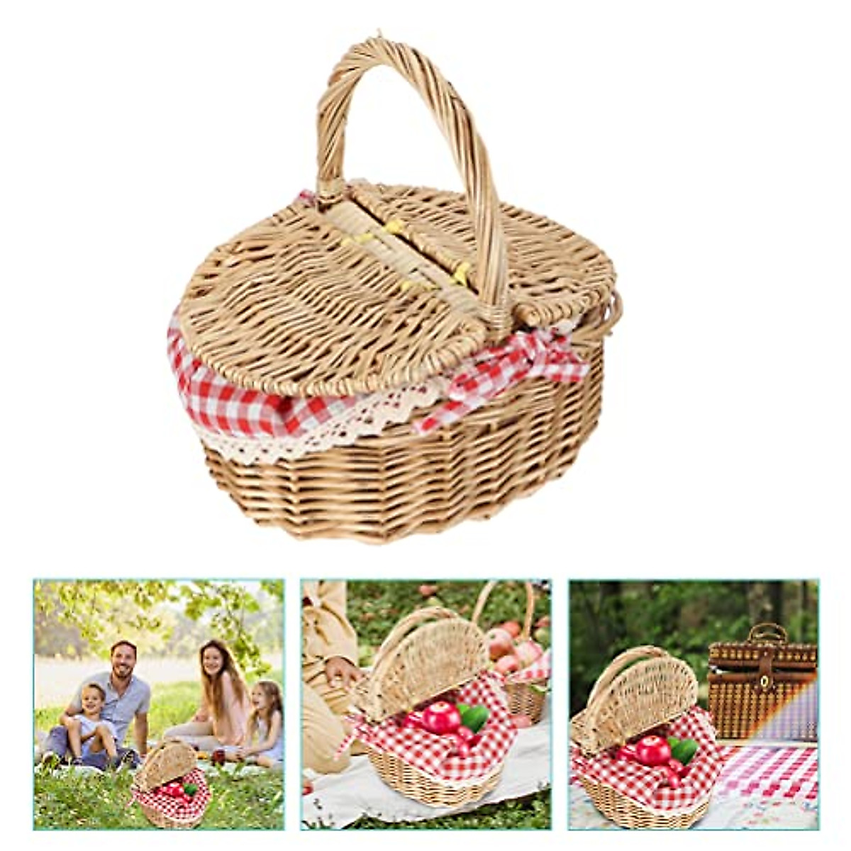 BESPORTBLE Bread Storage Basket Handheld Basket Outdoor Picnic Basket with Double Lids