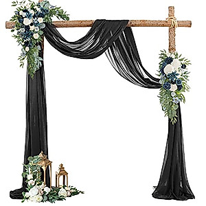 Wedding Arch Draping Fabric 19FT 2 Panels Black Wedding Arch Drapery Sheer Curtains for Backdrop Wedding Arch Decorations for Ceremony Stage Reception Banquet Party（2 Panels）, Black
