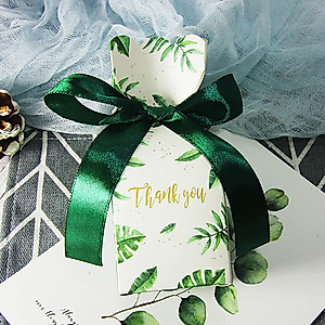 Bakbania 50 Pieces Candy Boxes Wedding Favor Boxes Green Candy Gift Boxes with Ribbons for Wedding,Bridal,Shower,Birthday Party Decoration