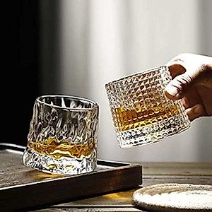 primeauty Crystal Whiskey Glasses Set of 3,Liquor Rocks Glasses Rotatable Old Fashioned Glasses, Tumbler Rocks Bar Glass for Drinking Bourbon, Scotch, Cocktails, Cognac Father's Day Gift