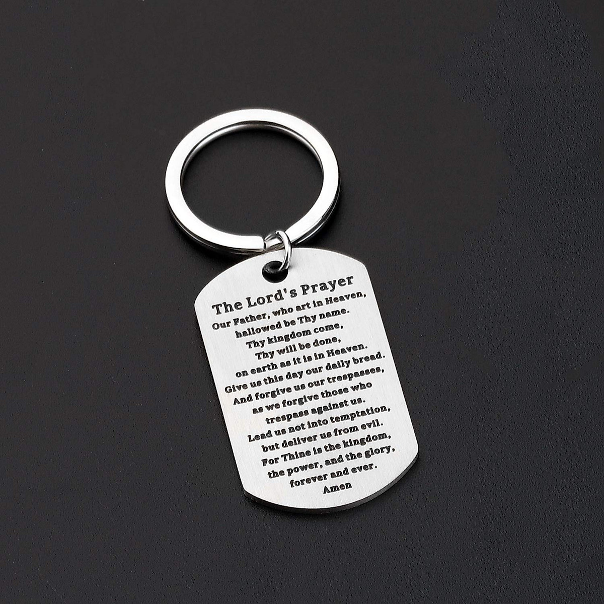 Gzrlyf The Lord's Prayer Keychain Our Father who Art in Heaven Matthew 6:9-13 Religious Gifts (Dog Tag Keychain)