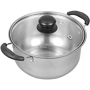 CALLARON Stainless Steel Stockpot 7x3.3inch Soup Pot with Cover Cooking Stock Pot Multi-functional Cookware Metal Food Stockpots for Kitchen