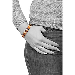 AMBERAGE Natural Baltic Amber Stretch Bracelet for Women - Hand Made from Polished/Certified Baltic Amber Beads