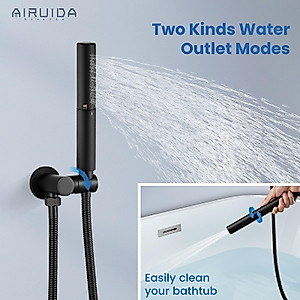 Airuida Shower Fixtures Matte Black 2 Functions 10 Inches Round Rainfall Shower Head and High Pressure Brass Shower Handheld Mixer Bathroom Wall Mount Shower System with Rough-in Valve