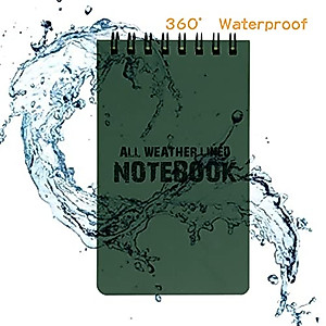 MOAMUN 10 Pack All Weather Shower Waterproof Notebook, Pocket Size Tactical Notepad Top Spiral Memo Notes Green Grid Paper Eye Protection for Outdoor Activities Recording (3.2 x 5.5 in)