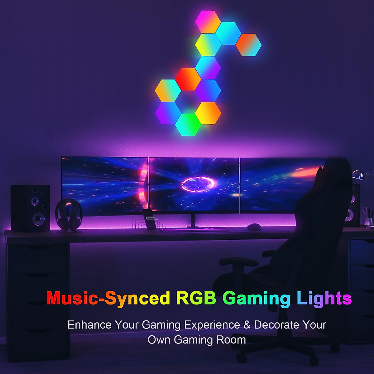 Neoglint 8 Pack Hexagon Lights - RGB Led Hex Lights for Wall with Smart APP Remote Control & Music Sync, Led Wall Light Decor for Gaming Room, Bedroom, Living Room