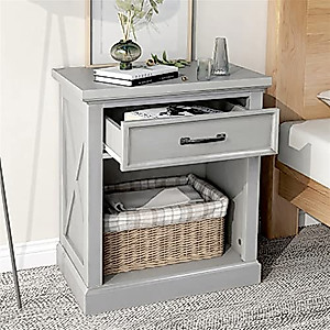 HIGOH Bedside Table Modern Wooden Nightstands Retro Minimalist Bedside Table Gray Storage Cabinet Bed Side Tables Home Bedroom Furniture