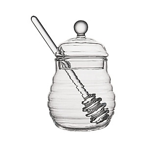 Forart Honey Jar with Dipper and Lid Glass Handmade Honey Pot Glass Made Honey Dipper and Honey Pot Heat-Resistant 11/14 oz Beehive Honey Pot for Home Kitchen